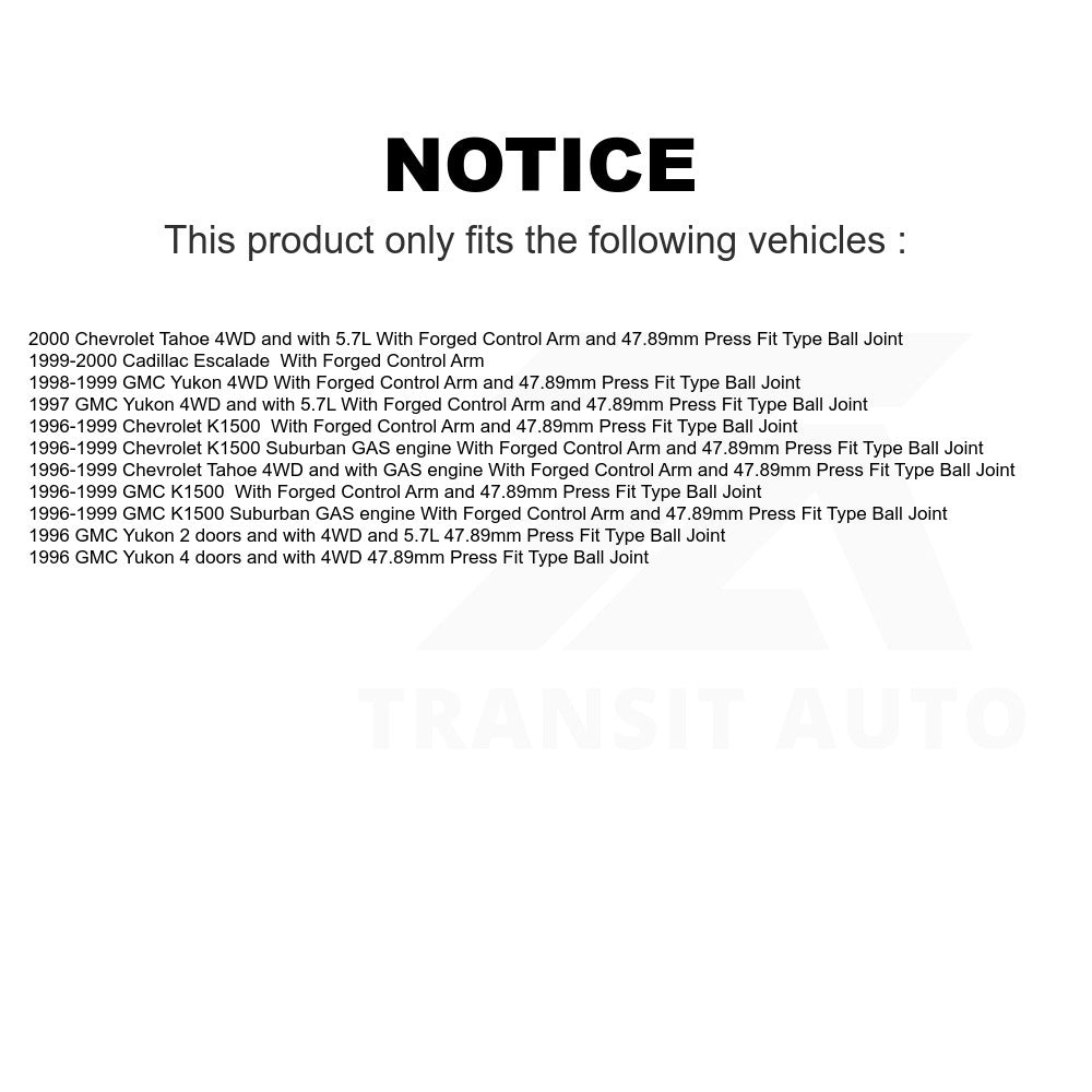 Front Ball Joints Kit For Chevrolet K1500 Tahoe GMC Suburban Yukon Cad ...